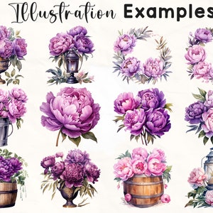 377 Purple Peonies Clipart Bundle, Watercolor Floral Clipart, Peony ...