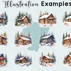 130 Winter Rustic Cabin Clipart, Watercolor Clipart, Snow Season ...