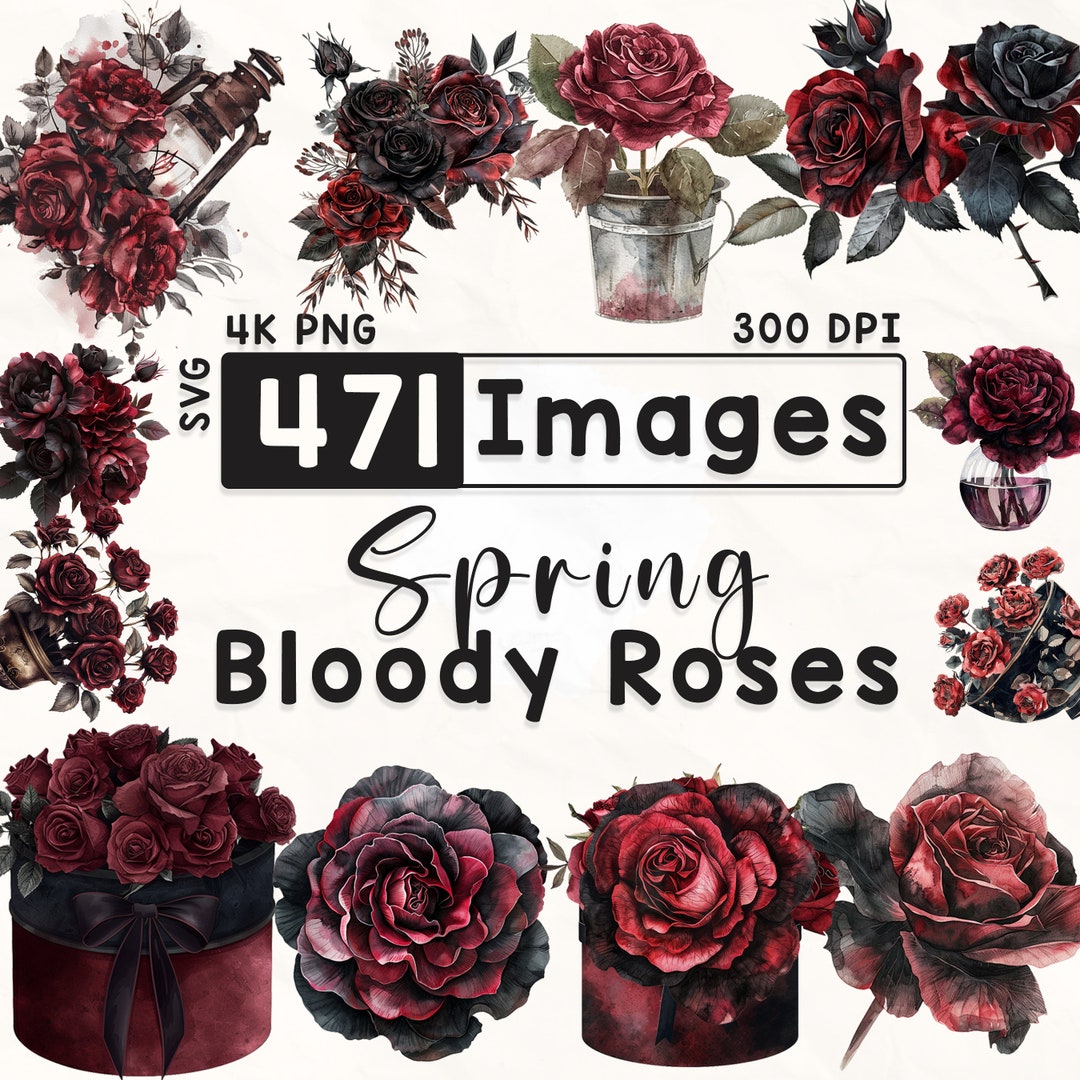 471 Bloody Roses Clipart Bundle, Watercolor Floral Clipart, Rose ...