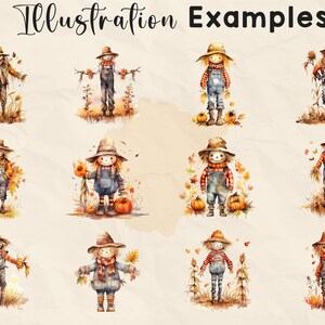 50 Autumn Scarecrow Clipart, Watercolor Clipart, Fall Season, Scrapbook ...