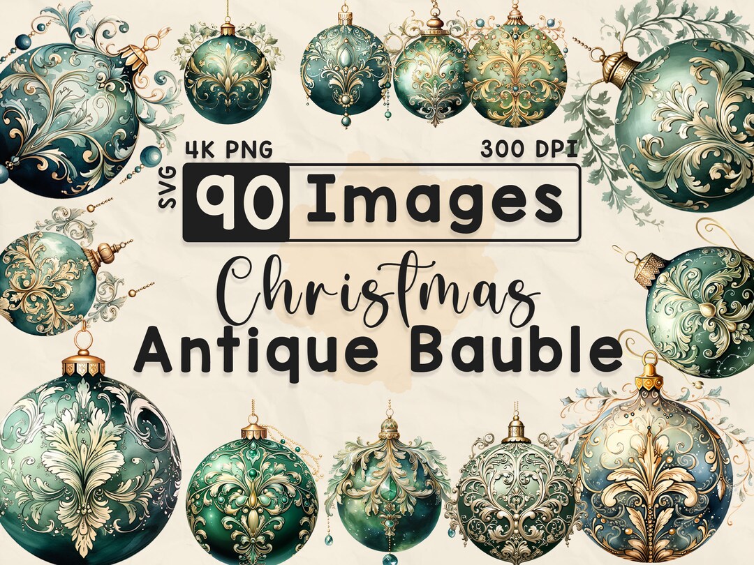 Christmas Antique Bauble Clipart, Watercolor Clipart, Christmas PNG ...