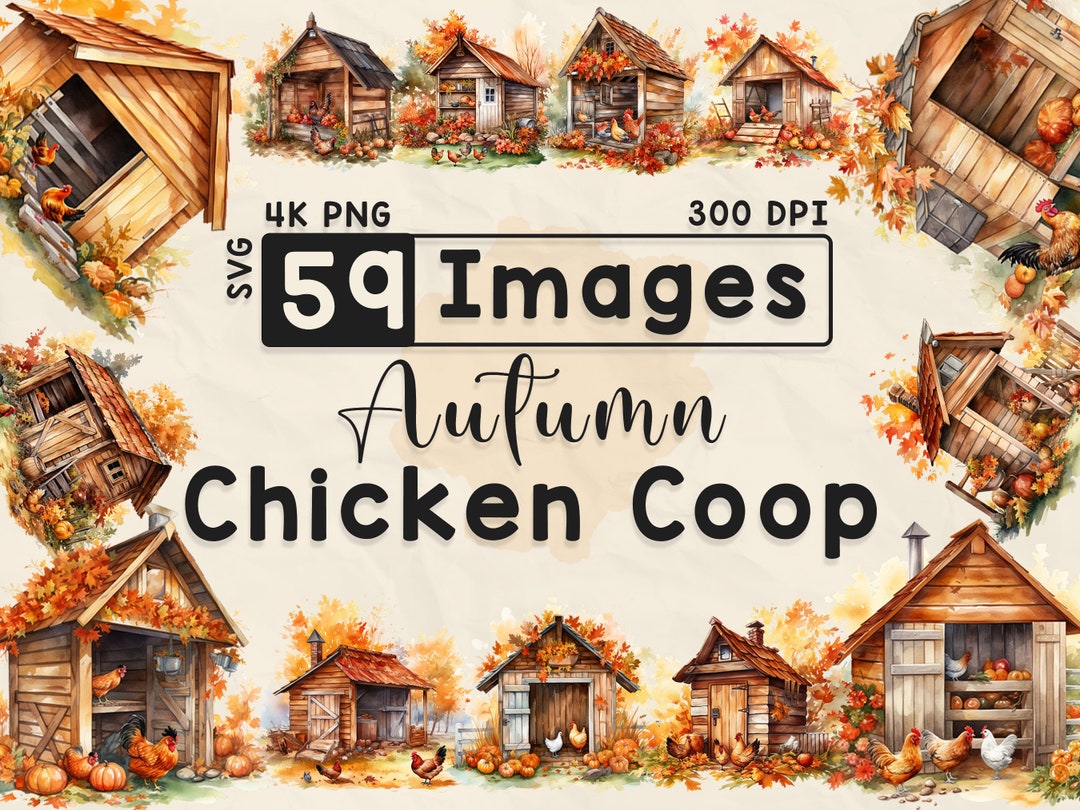 59 Autumn Chicken Coop Clipart, Watercolor Clipart, Fall Season ...