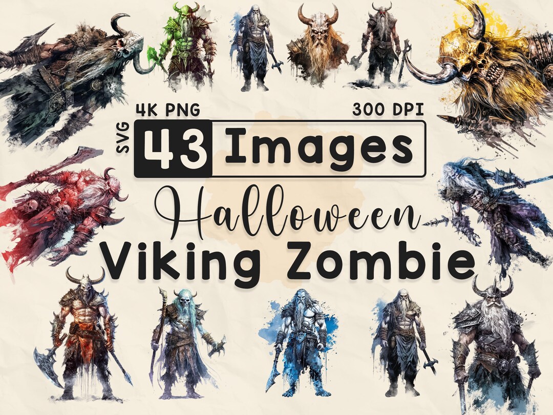 43 Spooky Halloween Zombie Viking Clipart, Watercolor Clipart ...