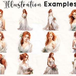 221 Redhead Bride Bundle, Bride Clipart, Commercial Use, Digital ...