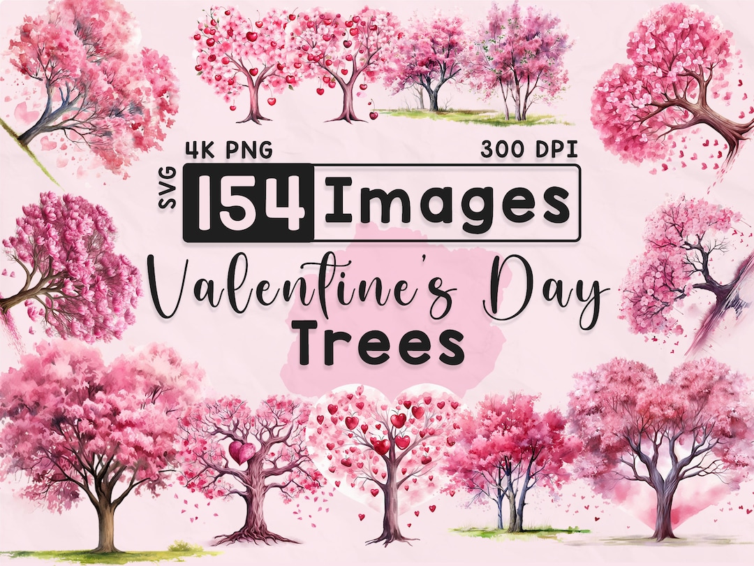 Valentine's Day Tree Clipart, Watercolor Clipart, Tree PNG, Scrapbook ...