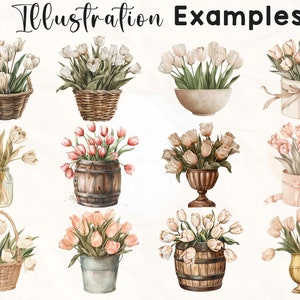 350 Beige Tulips Clipart Bundle, Watercolor Floral Clipart, Tulip ...