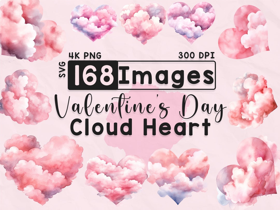 Valentine's Day Cloud Heart Clipart, Watercolor Clipart, Heart PNG ...