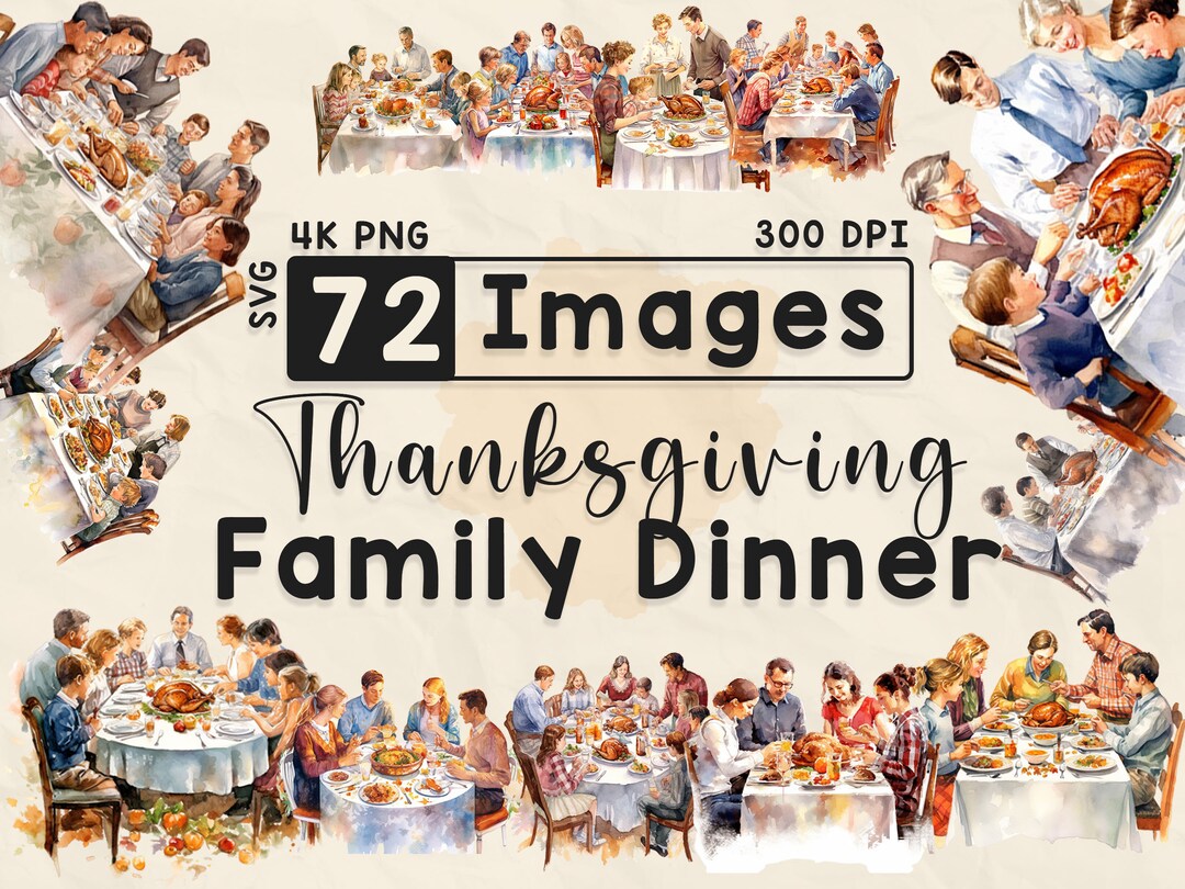 72 Thanksgiving Family Dinner Clipart, Watercolor Clipart, Fall Season ...