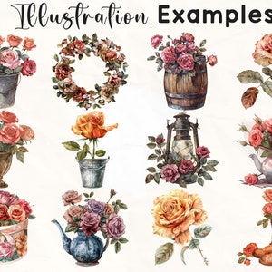 304 Vintage Roses Clipart Bundle, Watercolor Floral Clipart, Rose ...