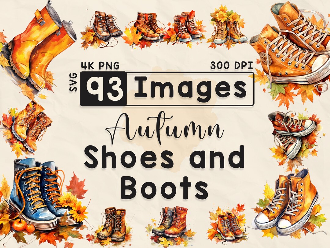 93 Autumn Shoes and Boots Clipart, Watercolor Clipart, Fall Season ...
