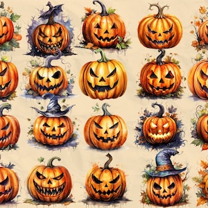 92 Halloween Pumpkin Clipart, Watercolor Clipart, Halloween PNG, Spooky ...
