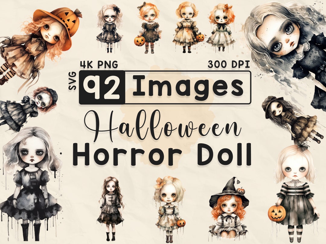 92 Halloween Horror Doll Clipart, Watercolor Clipart, Halloween PNG ...