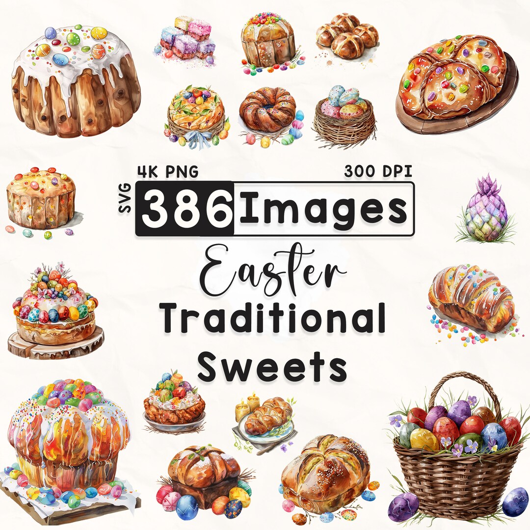 386 Easter Sweets Clipart Bundle, Watercolor Easter Clipart, Bunny ...
