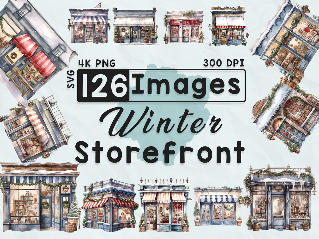 126 Winter Storefront Clipart, Watercolor Clipart, Snow Season ...