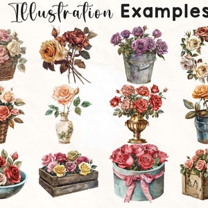 304 Vintage Roses Clipart Bundle, Watercolor Floral Clipart, Rose ...