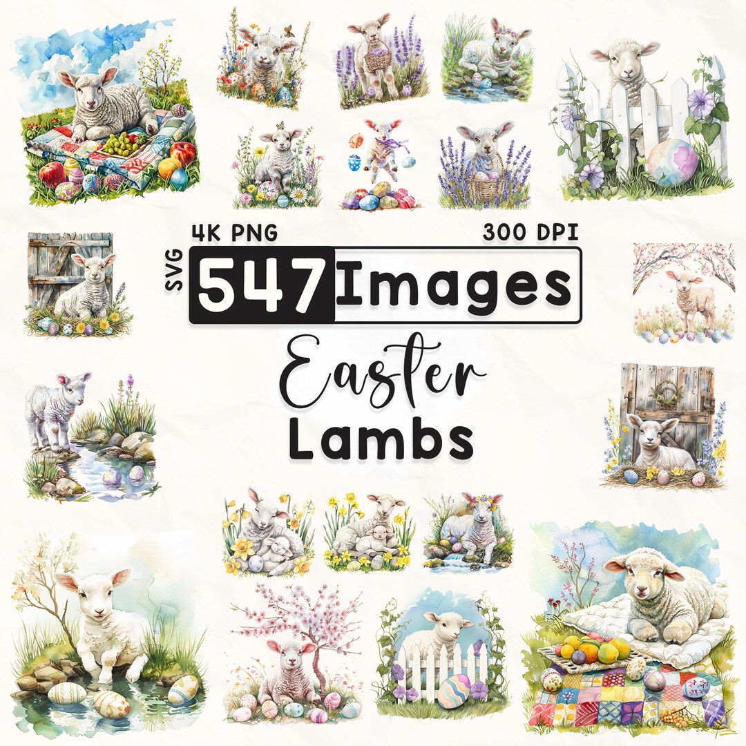 547 Easter Lambs Clipart Bundle, Watercolor Easter Clipart, Bunny ...