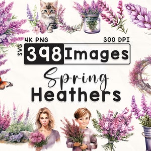 398 Heathers Clipart Bundle, Watercolor Floral Clipart, Heather Clipart ...