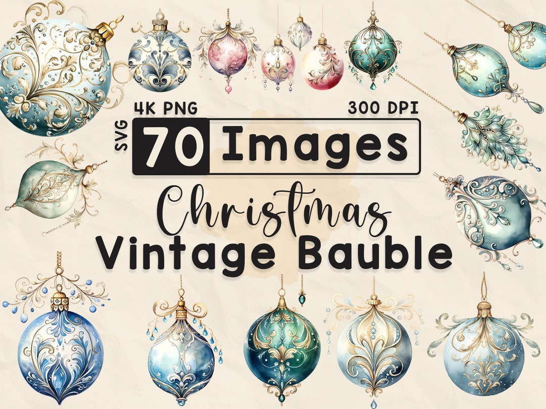 70 Christmas Vintage Bauble Clipart, Watercolor Clipart, Festive Season ...