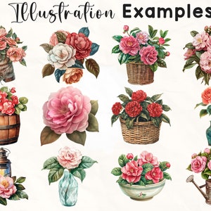 304 Vintage Camellias Clipart Bundle, Watercolor Floral Clipart ...