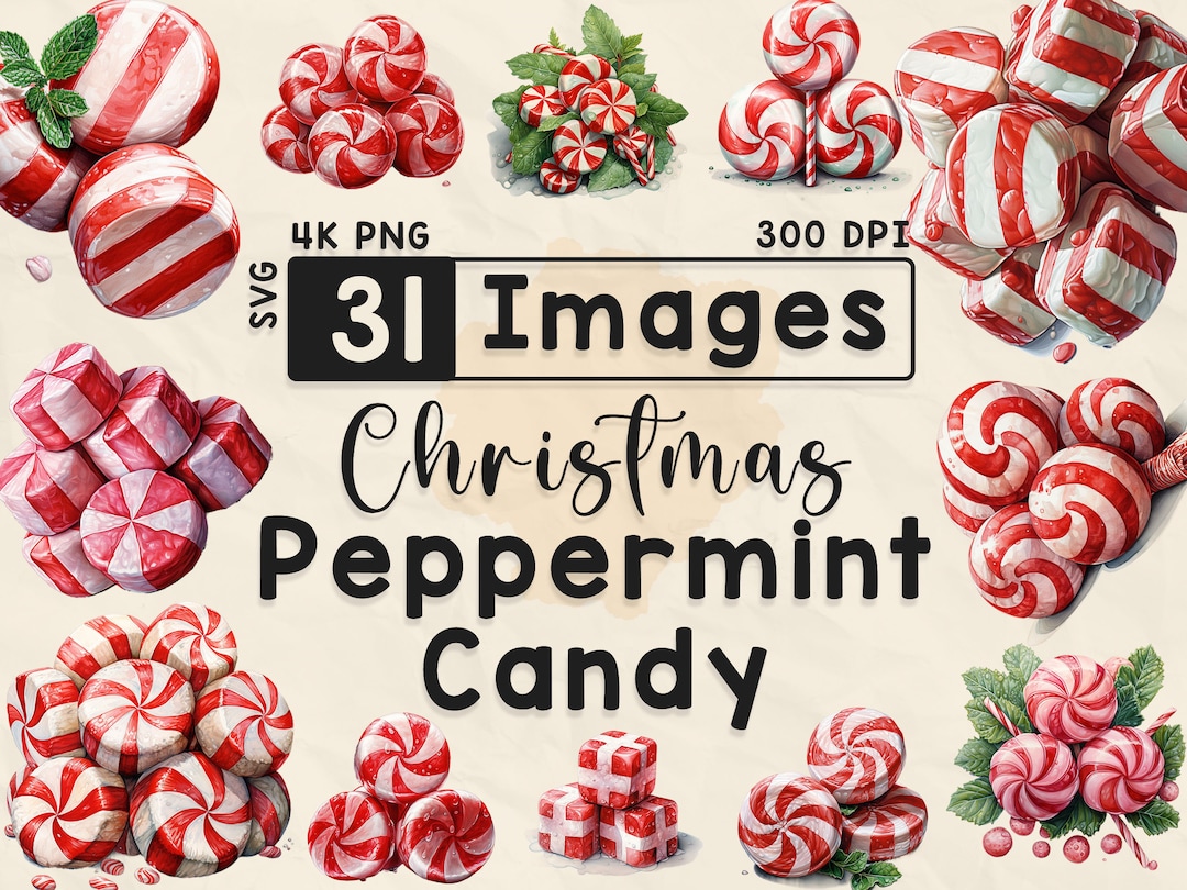 Christmas Peppermint Candy Clipart, Watercolor Clipart, Christmas PNG ...
