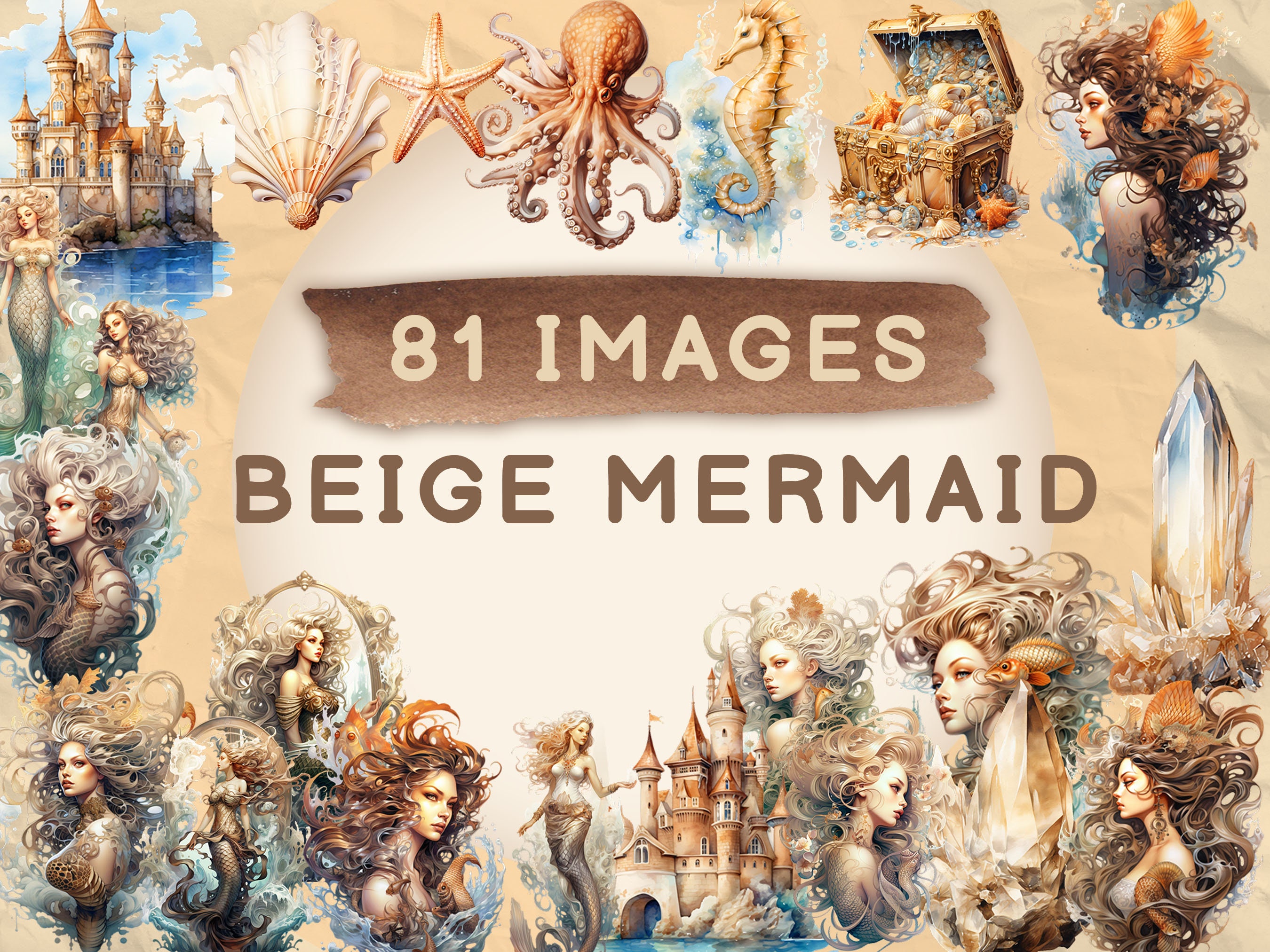 81 Beige Mermaid Clipart Watercolor Mermaid Clipart 4K PNG - Etsy