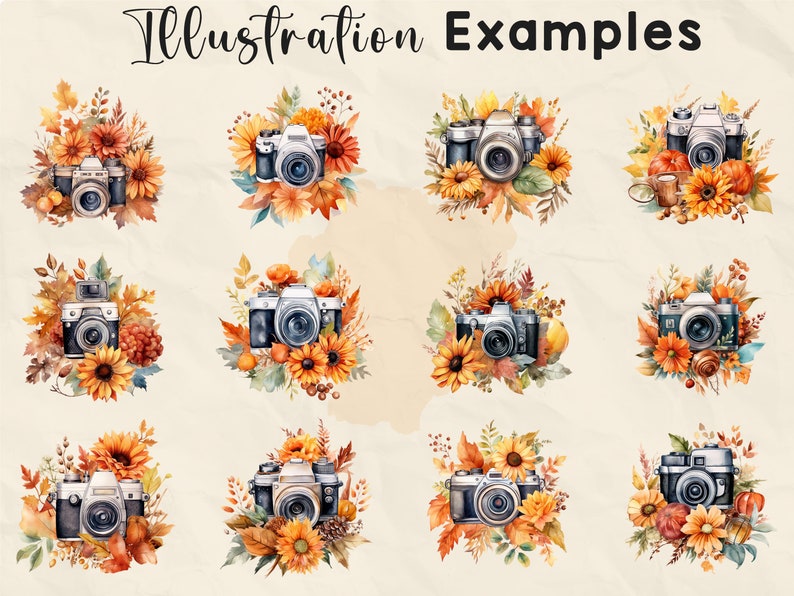 56 Autumn Boho Camera Watercolor Clipart Fall Clipart - Etsy