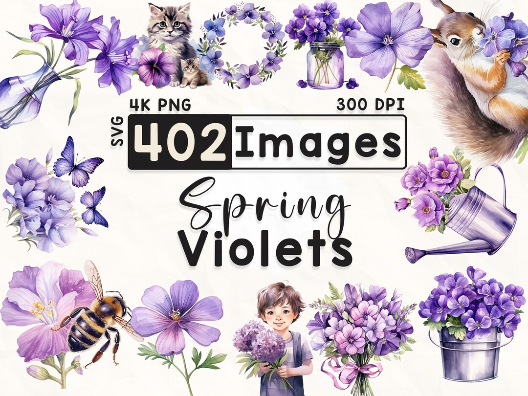 402 Violets Clipart Bundle, Watercolor Floral Clipart, Violet Clipart ...
