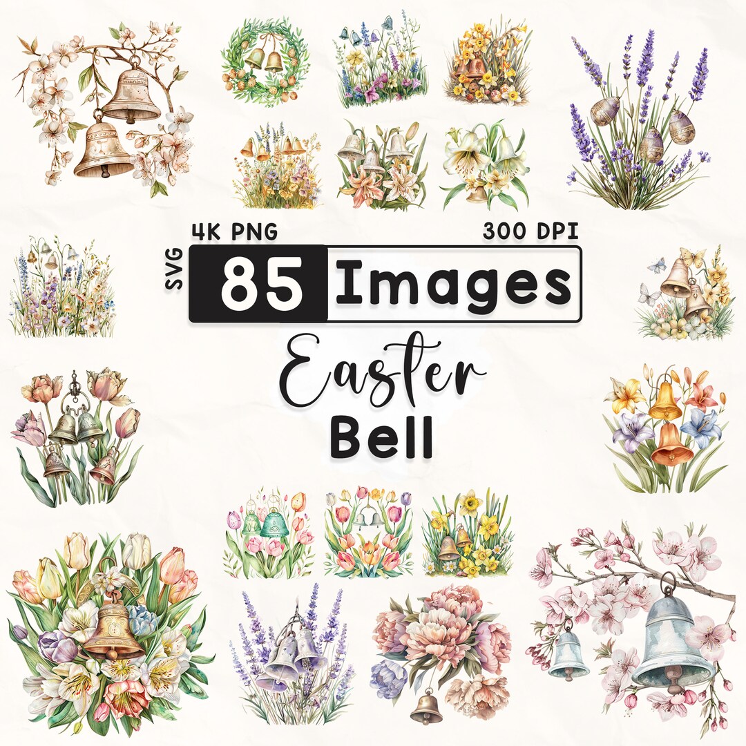 85 Easter Bells Clipart Bundle, Watercolor Easter Clipart, Bunny ...
