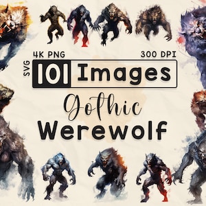 101 Halloween Gothic Werewolf Clipart, Watercolor Clipart, Halloween ...