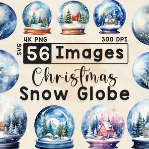 Christmas Snow Globe Clipart, Watercolor Clipart, Christmas PNG, Snow ...