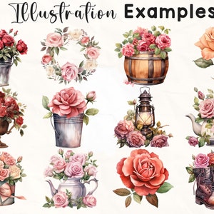 296 Rustic Roses Clipart Bundle, Watercolor Floral Clipart, Rose ...