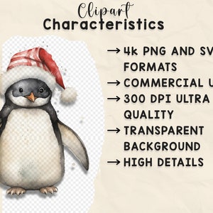 Christmas Penguin Clipart, Watercolor Clipart, Christmas PNG, Scrapbook ...