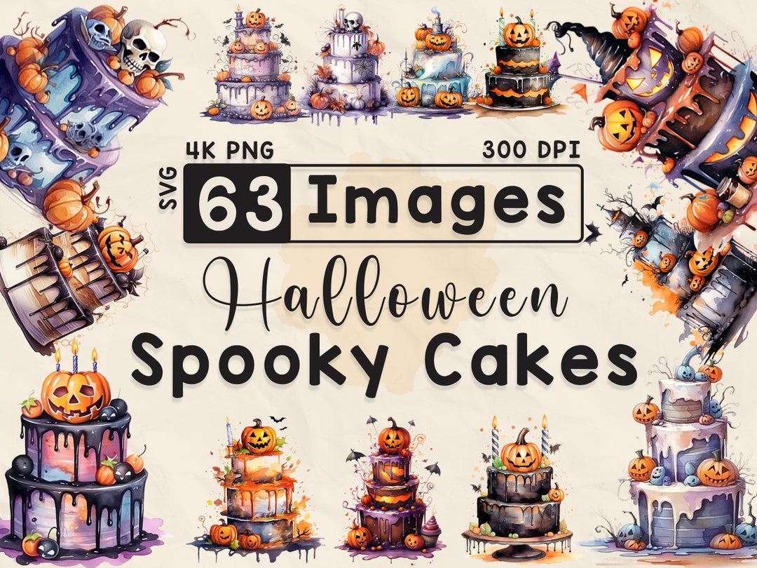 63 Halloween Cakes Clipart, Watercolor Clipart, Halloween PNG, Spooky ...