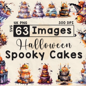 63 Halloween Cakes Clipart, Watercolor Clipart, Halloween PNG, Spooky ...