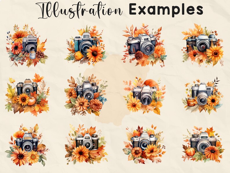 56 Autumn Boho Camera Watercolor Clipart Fall Clipart - Etsy