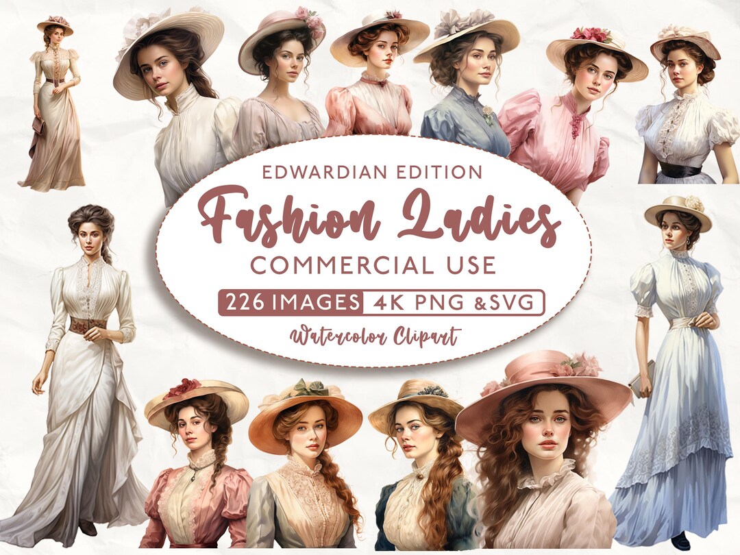 226 Edwardian Elegant Woman Clipart Bundle, Elegant Lady Clipart ...