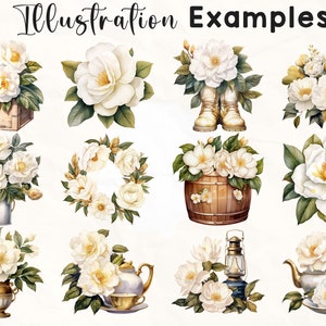 152 White and Gold Camellias Clipart Bundle, Watercolor Floral Clipart ...