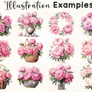 338 Pink Peonies Clipart Bundle, Watercolor Floral Clipart, Peony ...