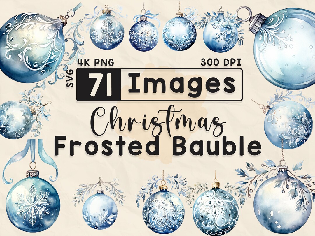 71 Christmas Frosted Bauble Clipart, Watercolor Clipart, Festive Season ...
