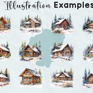 130 Winter Rustic Cabin Clipart, Watercolor Clipart, Snow Season ...