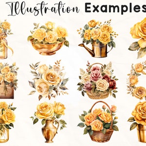 330 Gold Roses Clipart Bundle, Watercolor Floral Clipart, Rose Clipart ...