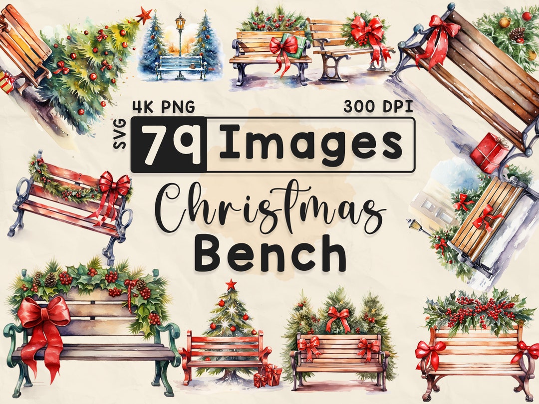 Christmas Bench Clipart, Watercolor Clipart, Christmas PNG, Scrapbook ...
