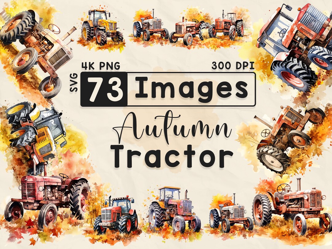 73 Autumn Tractor Clipart, Watercolor Clipart, Fall Season, Scrapbook ...