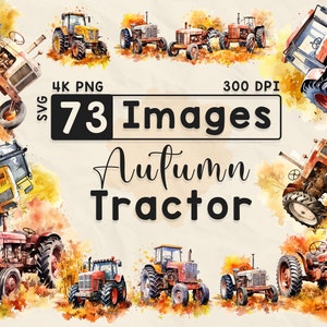 73 Autumn Tractor Clipart, Watercolor Clipart, Fall Season, Scrapbook ...