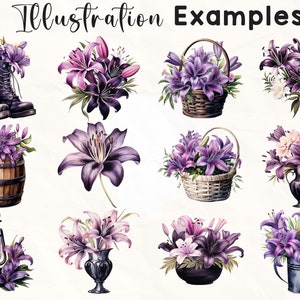 302 Gothic Lilies Clipart Bundle, Watercolor Floral Clipart, Lily ...