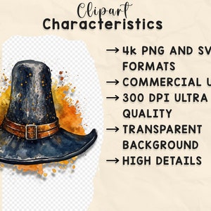 90 Thanksgiving Pilgrim Hat Clipart, Watercolor Clipart, Fall Season ...