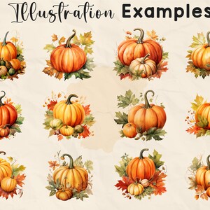 53 Autumn Pumpkin Clipart, Watercolor Clipart, Fall Season, Scrapbook ...