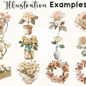364 Beige Roses Clipart Bundle, Watercolor Floral Clipart, Rose Clipart ...