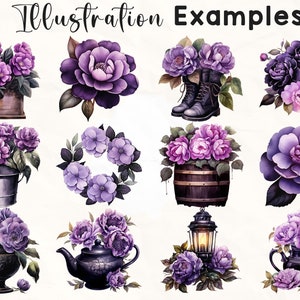 304 Gothic Camellias Clipart Bundle, Watercolor Floral Clipart ...