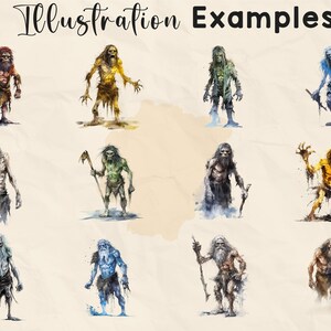 48 Spooky Halloween Zombie Caveman Clipart, Watercolor Clipart ...